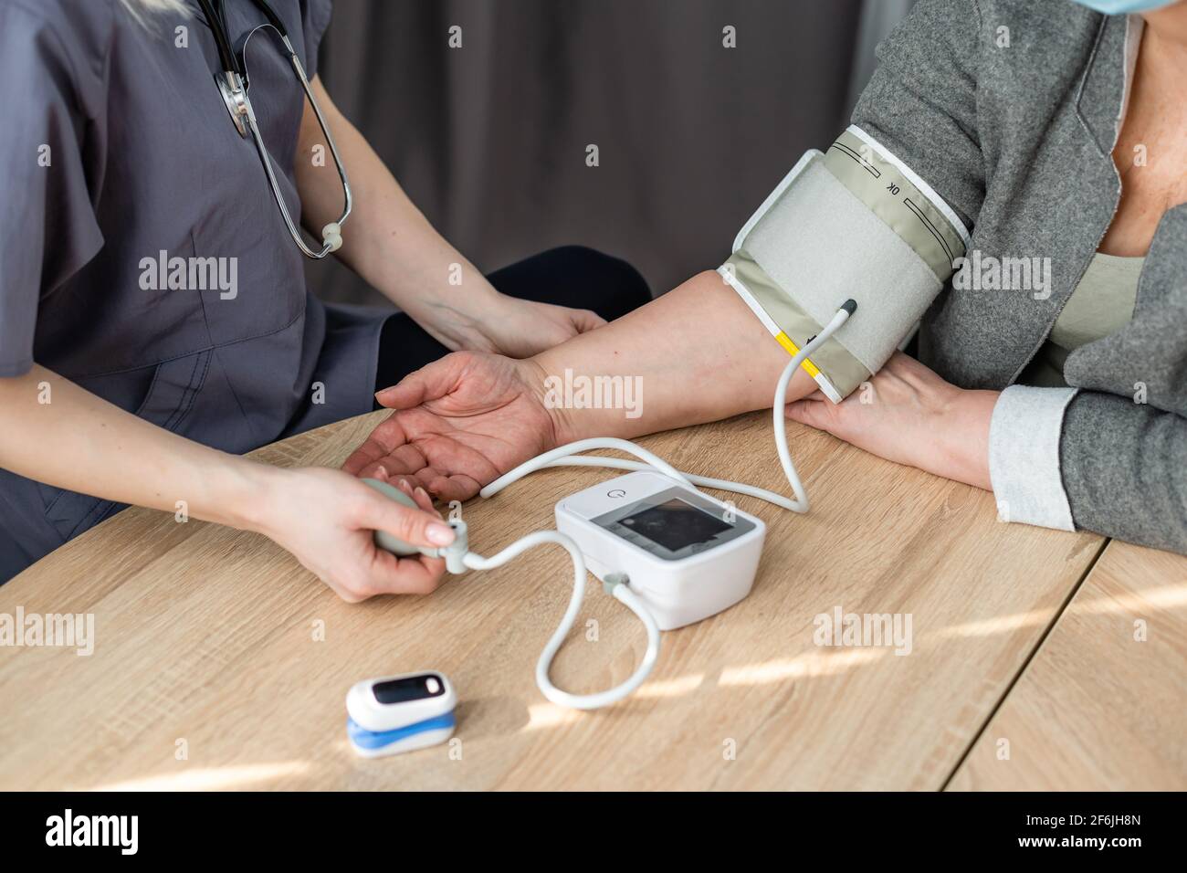 Blood Pressure Elderly Person Woman Doctor Measures Pressure Stock