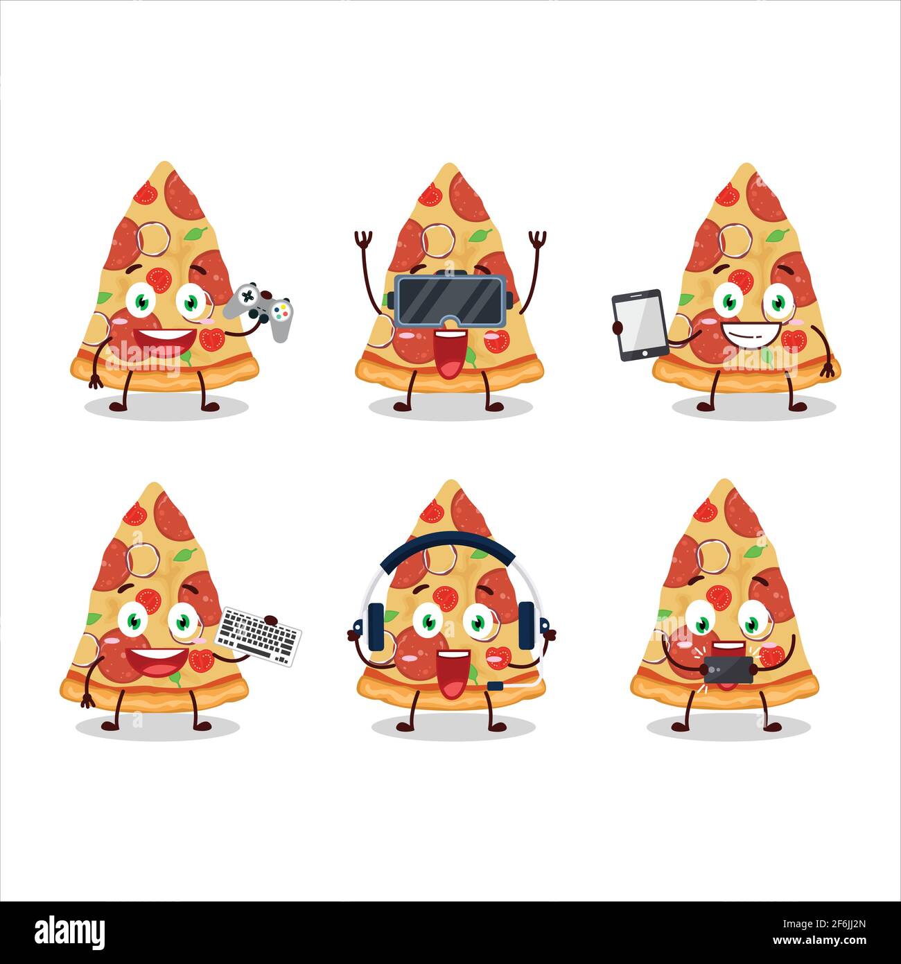 Slice of beef pizza cartoon character are playing games with various ...