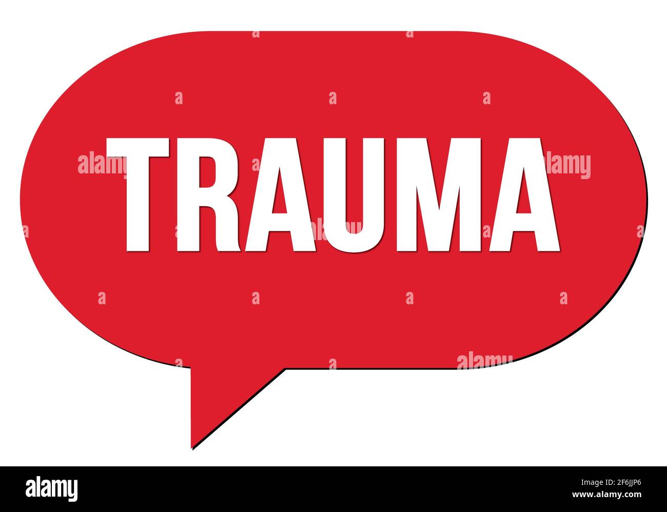 TRAUMA text written in a red speech bubble stamp Stock Photo - Alamy