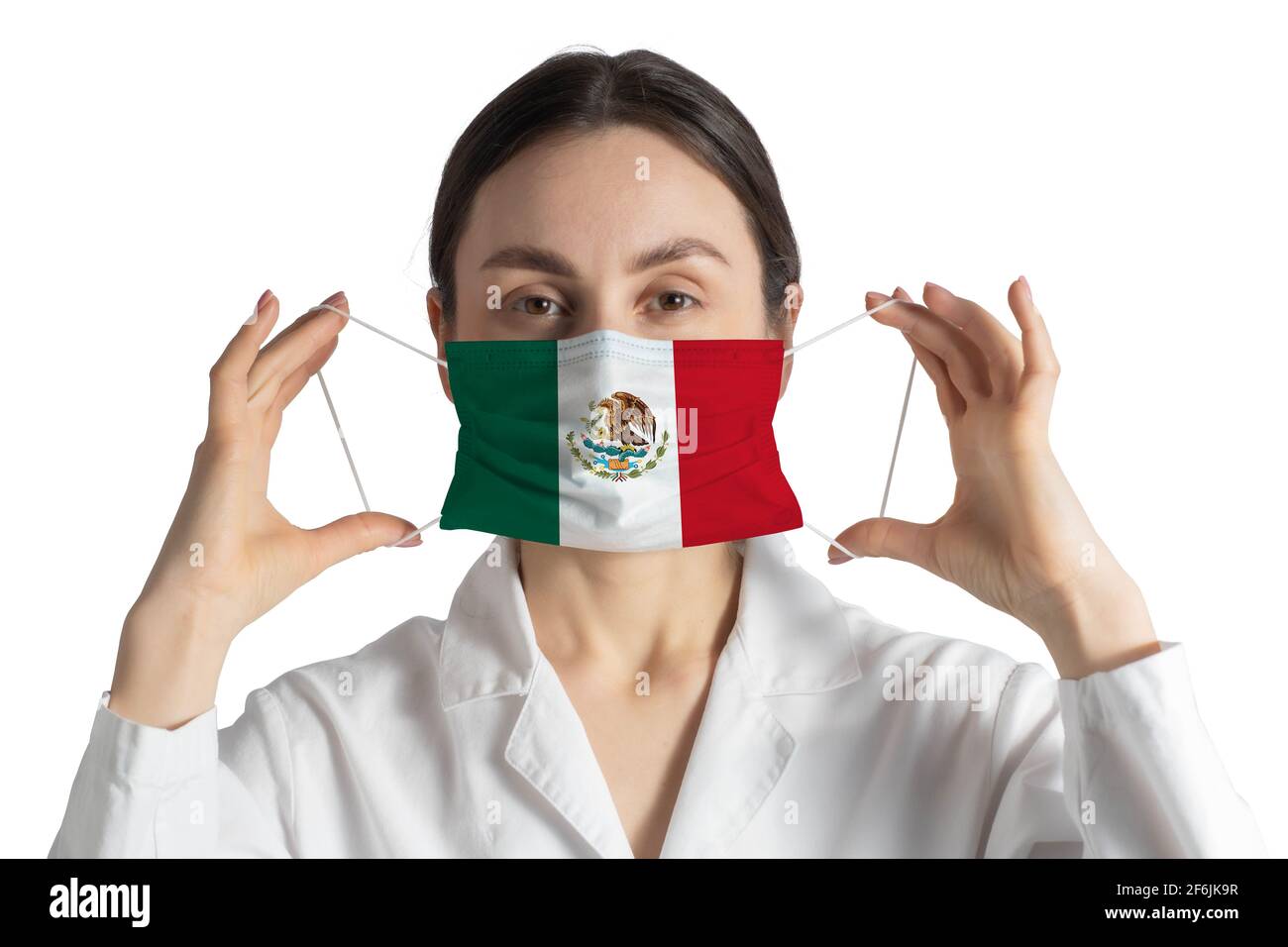 Respirator with flag of Mexico Doctor puts on medical face mask ...