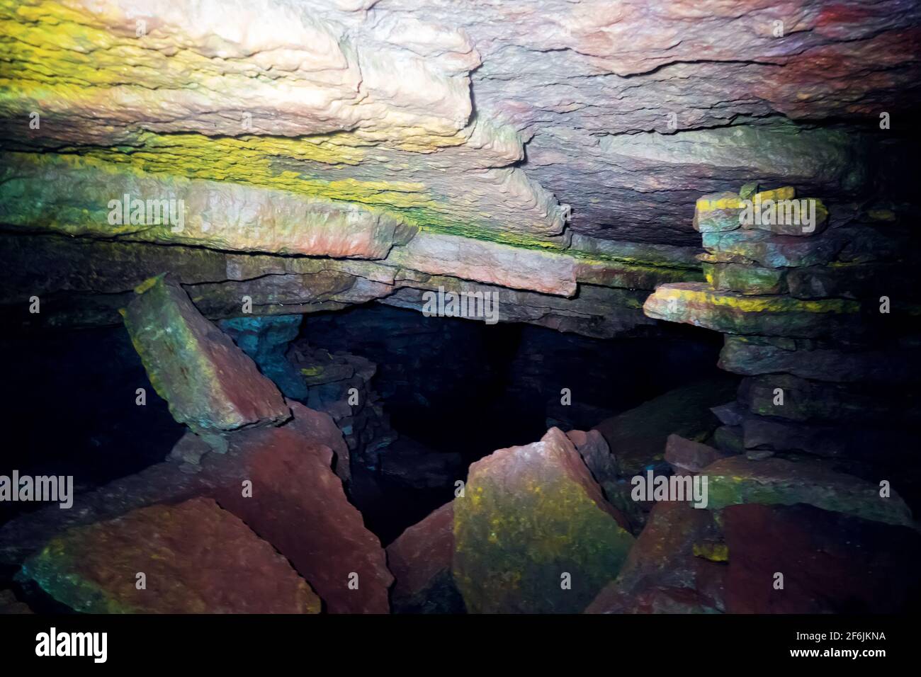 artificial cave under earth journey. wild cave, forgotten passages deep ...