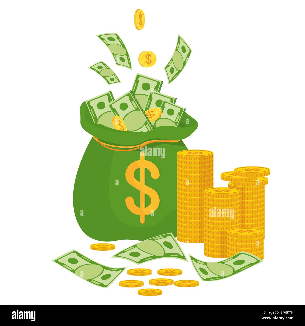 Money bag with banknotes. Symbol of wealth, success and good luck Stock ...