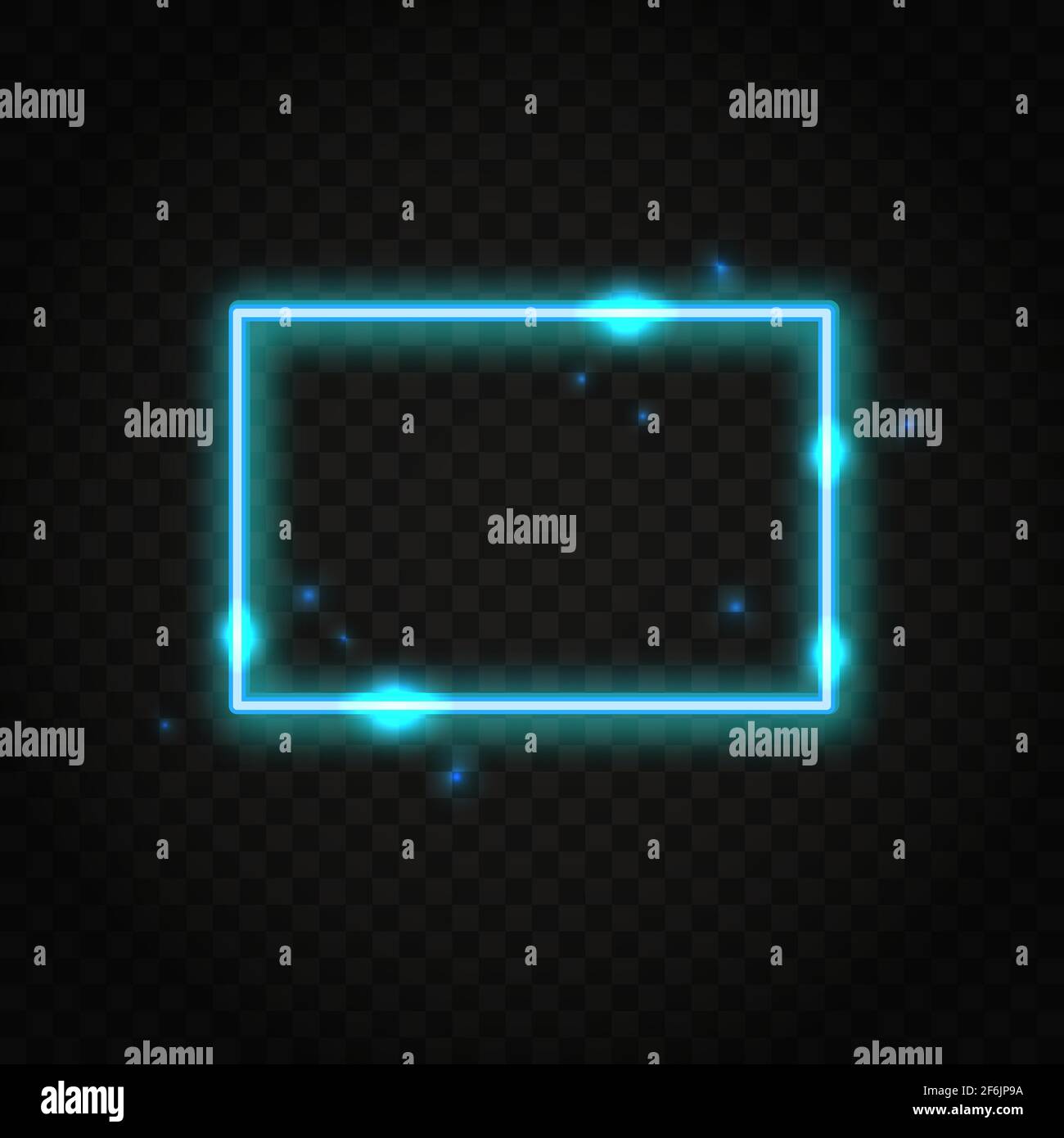 Neon blue rectangle frame with space for text. Abstract electric light ...