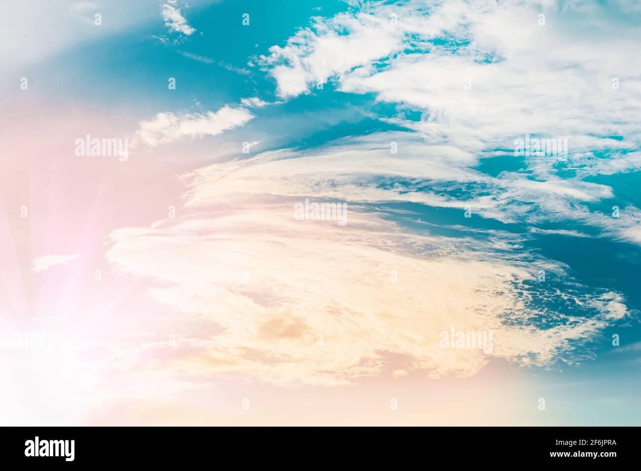 Beautiful gentle sky with cirrus clouds and authentic sunlight. Natural ...