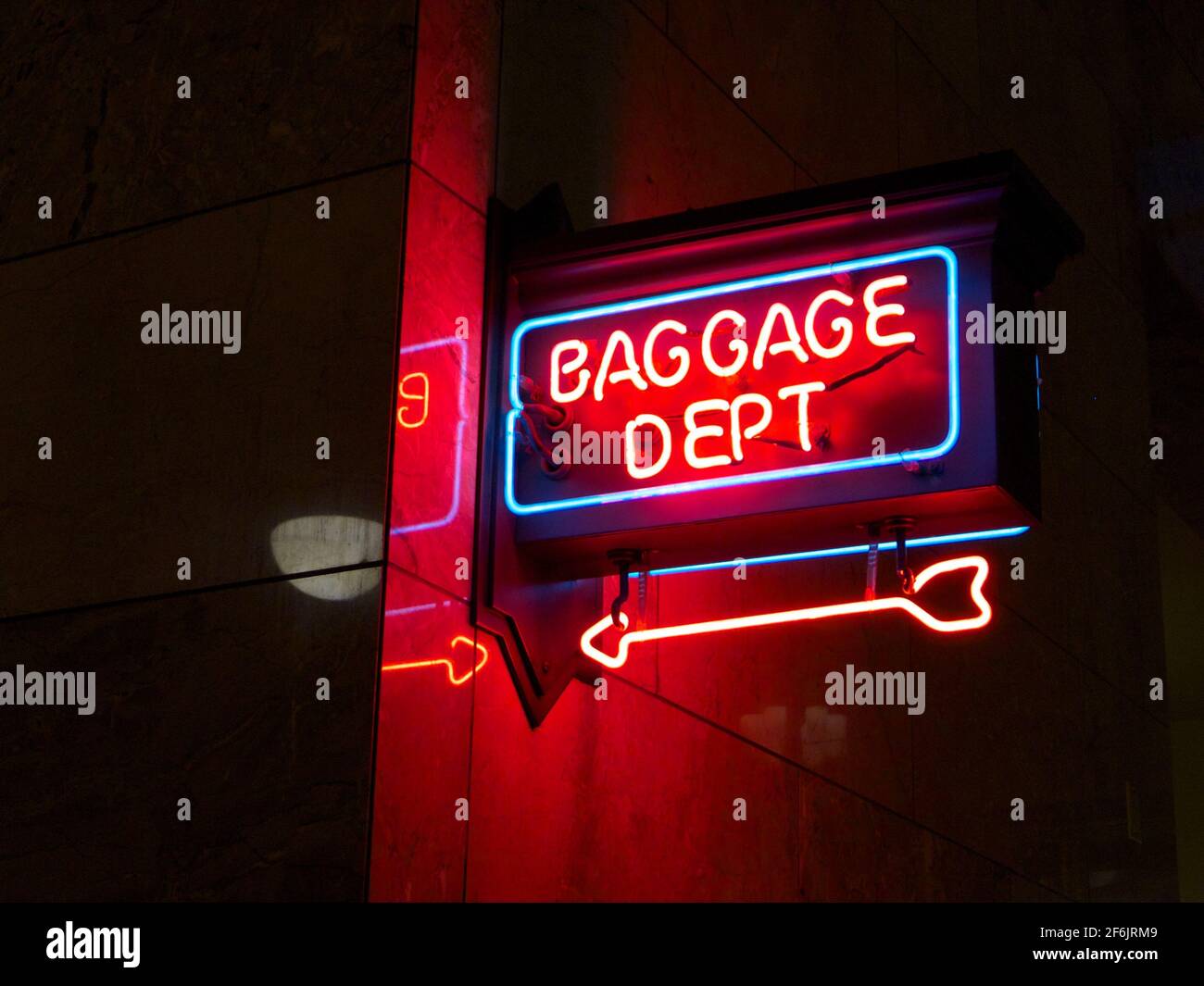 Neon Baggage Department sign, train station, USA Stock Photo - Alamy