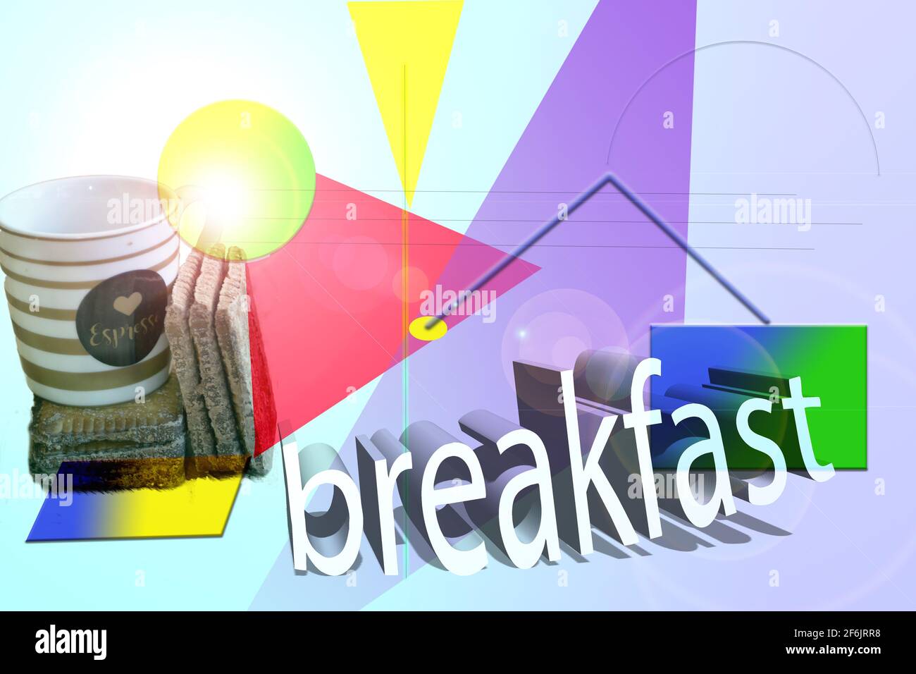 playbill with an espresso cup and the breakfast written Stock Photo - Alamy