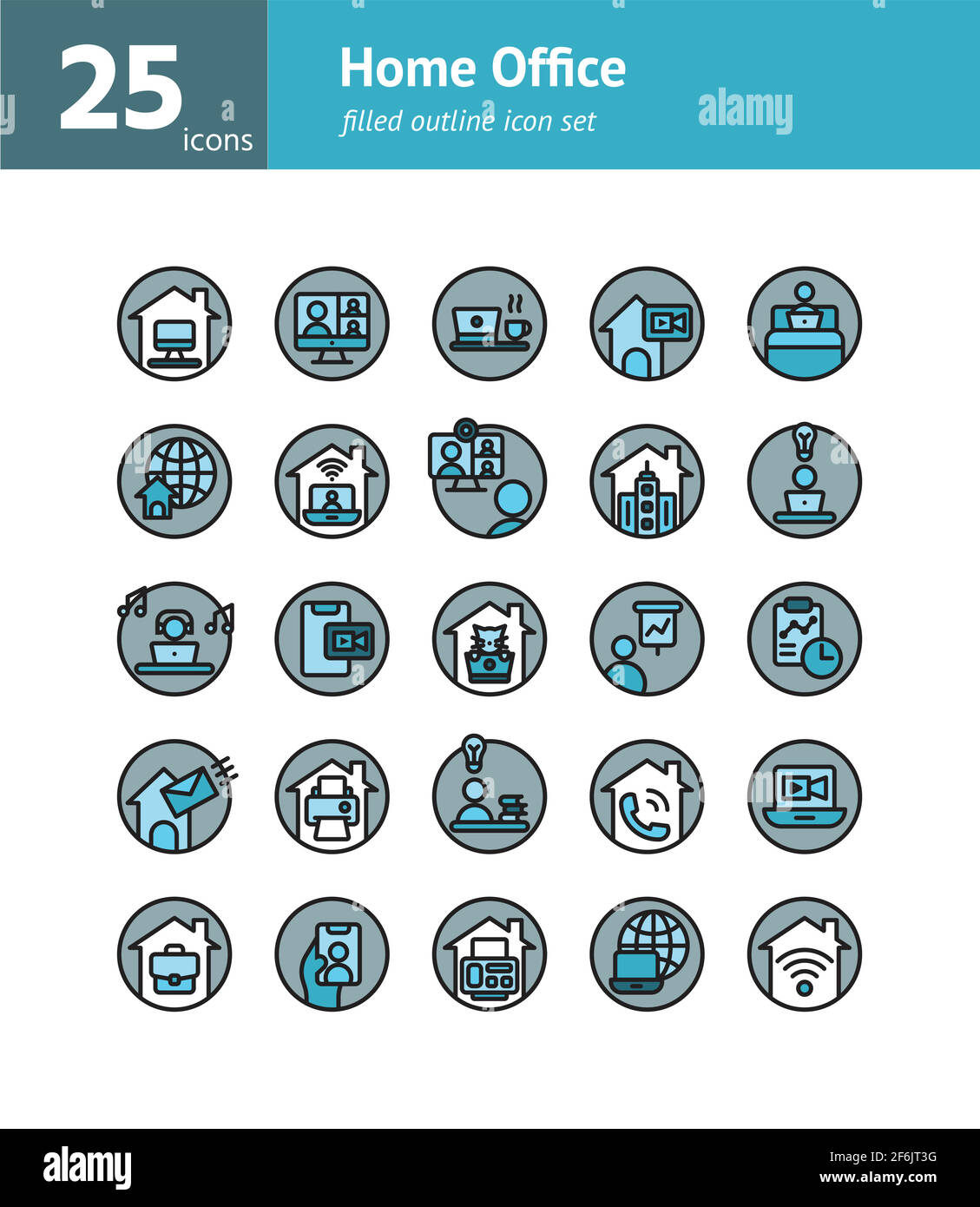 Home Office filled outline icon set. Vector and Illustration Stock ...