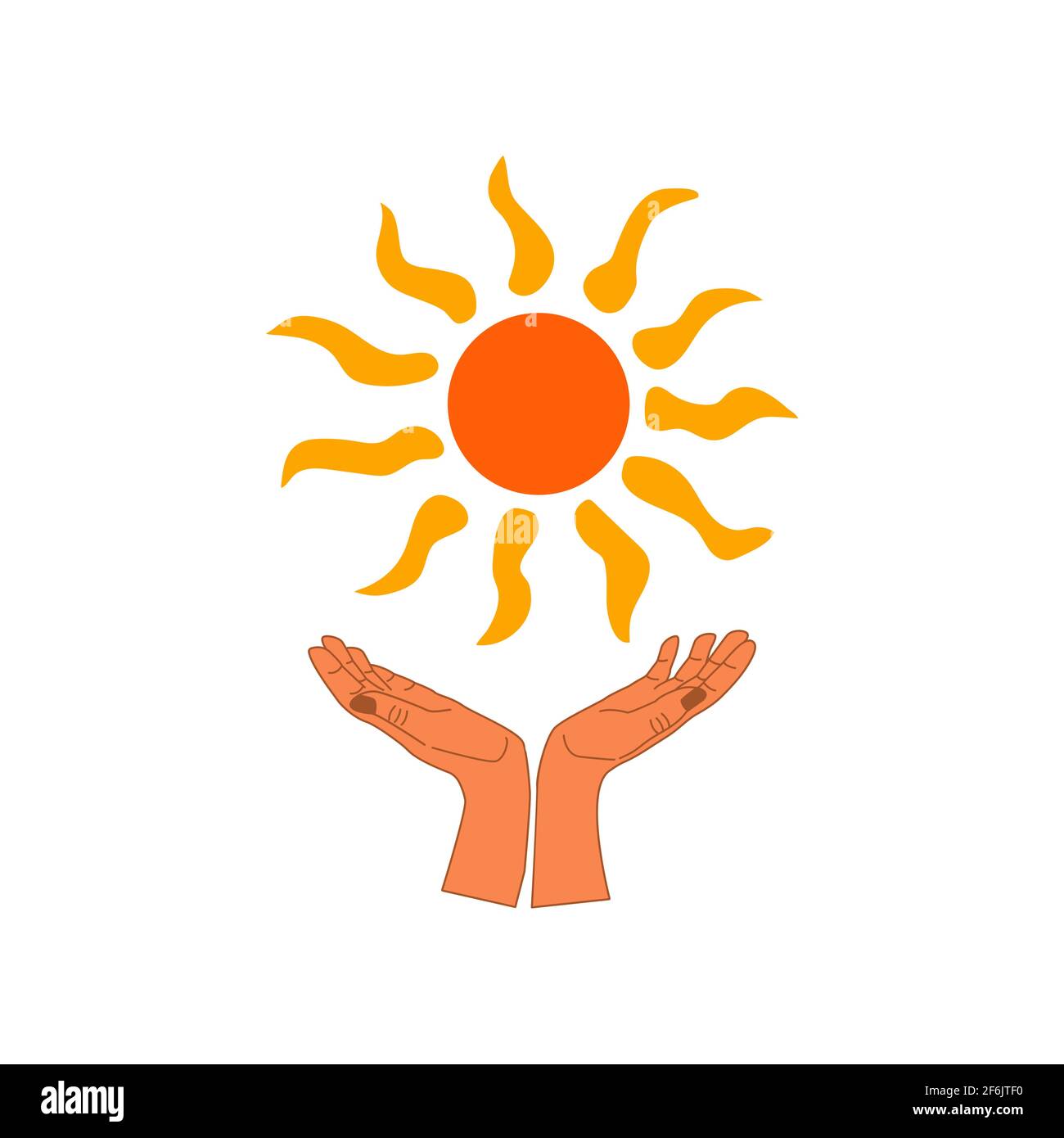 Human hands hold Sun. White background. Colorful simple vector hand ...