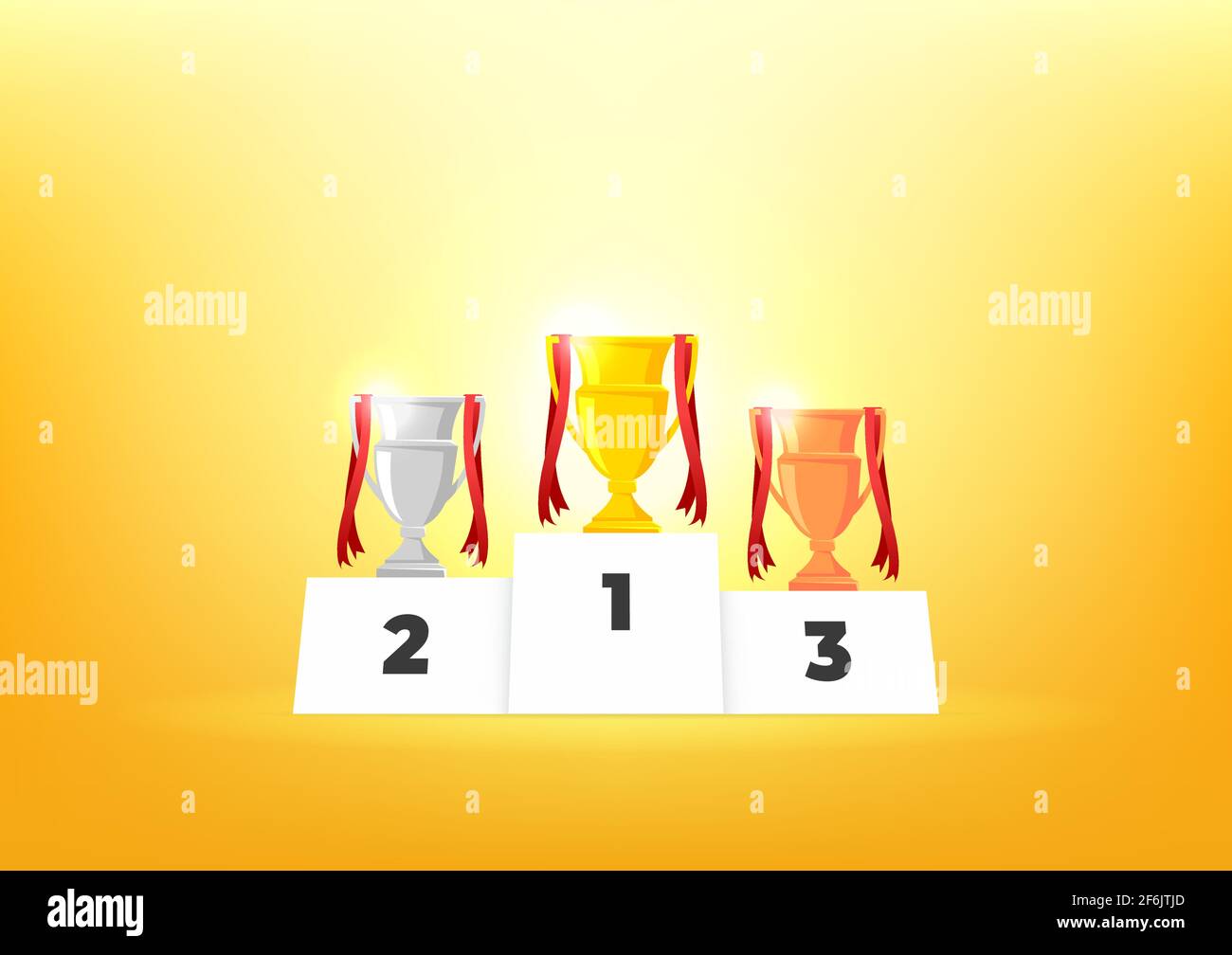 Winners podium with cups. Prizes for the Champions. Gold, silver and ...