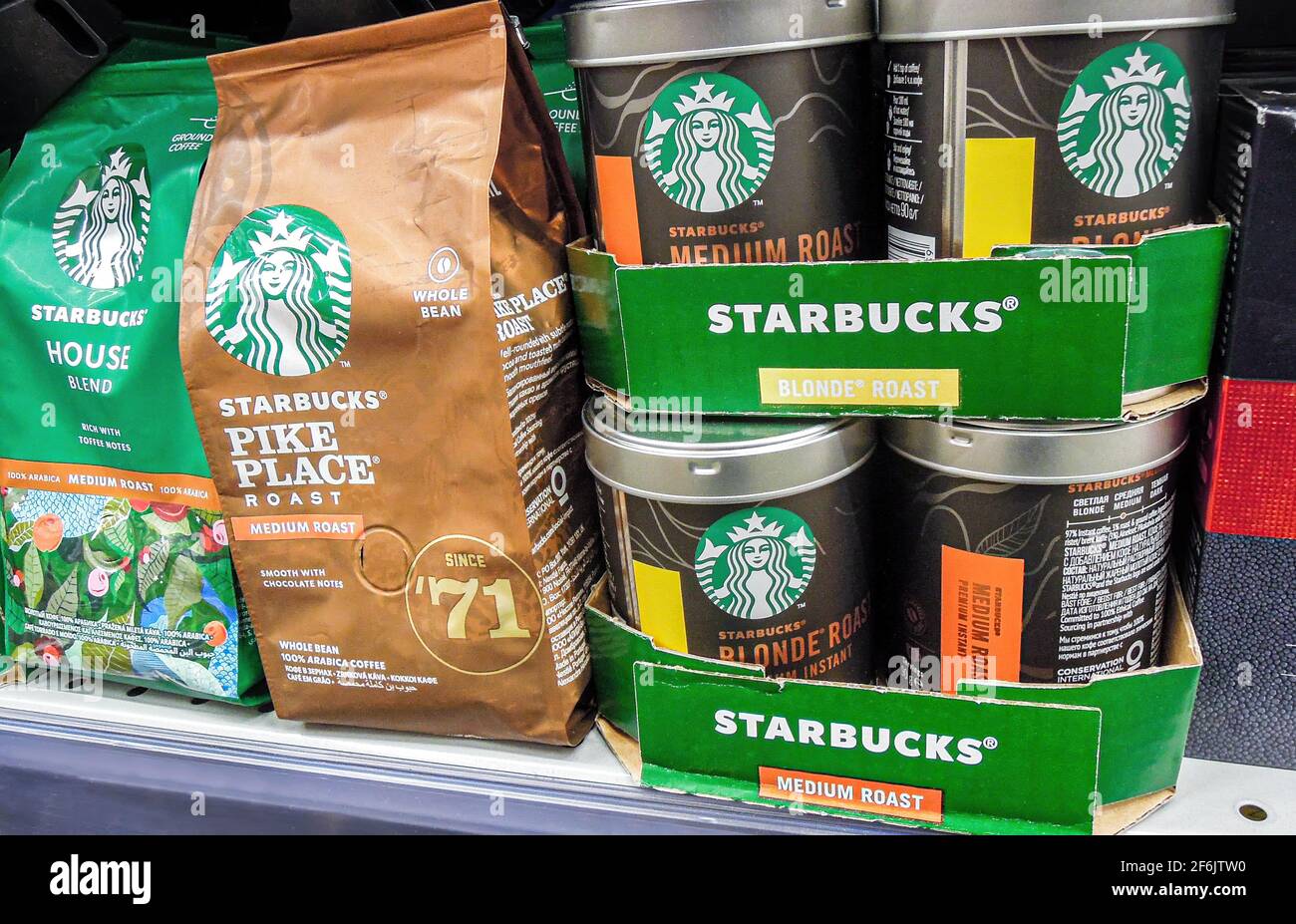 Samara, Russia - March 31, 2021: Starbucks coffee ready for sale on the ...