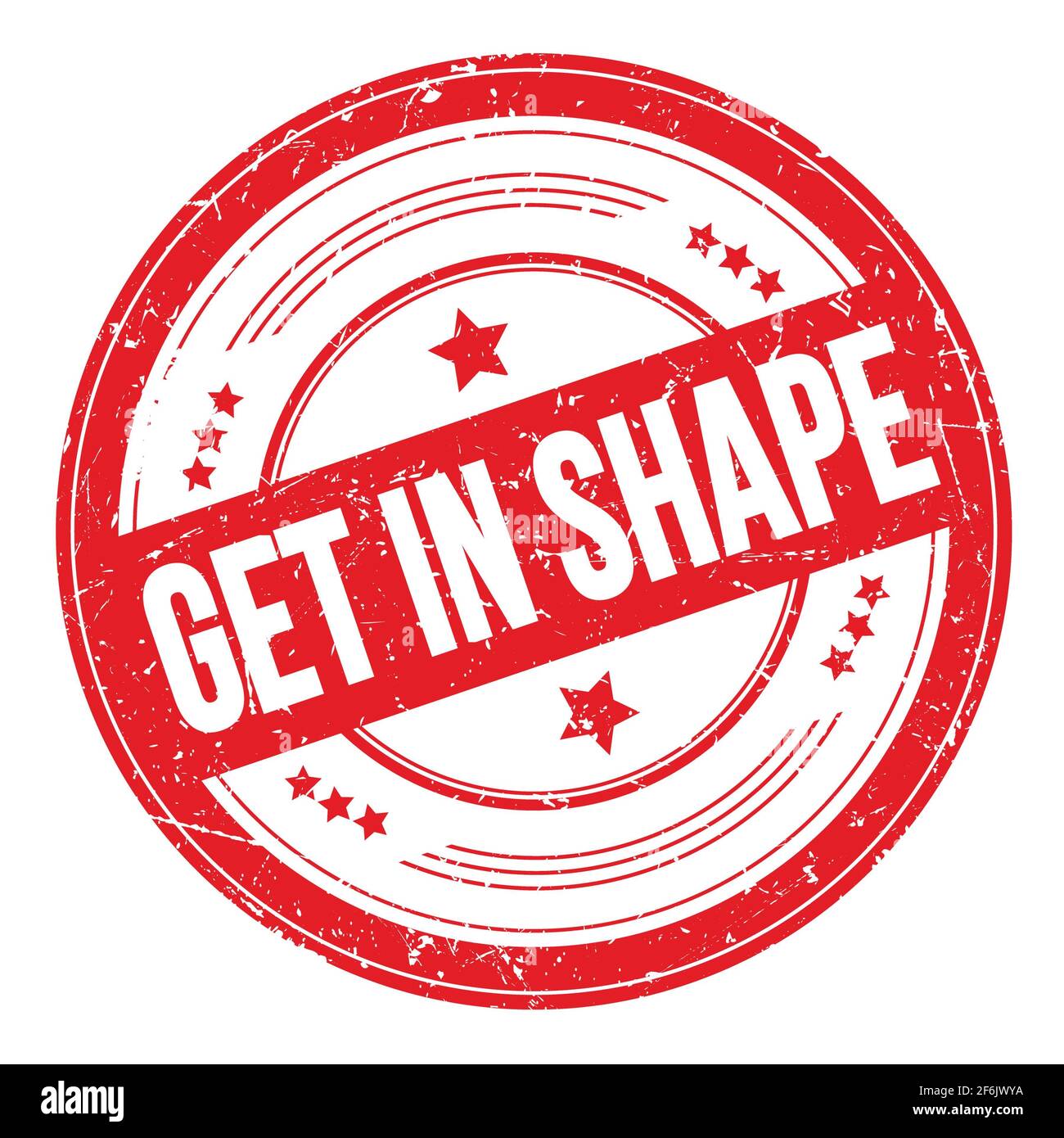 GET IN SHAPE text on red round grungy texture stamp Stock Photo - Alamy