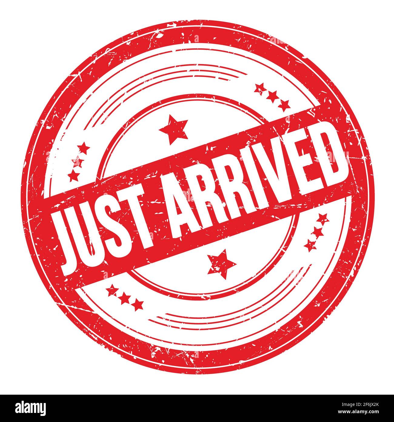 JUST ARRIVED text on red round grungy texture stamp Stock Photo - Alamy