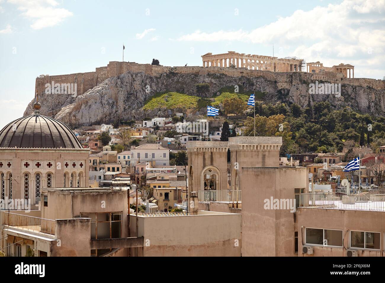 Metropolitan Cathedral of Athens and Acropolis , Greece Stock Photo - Alamy