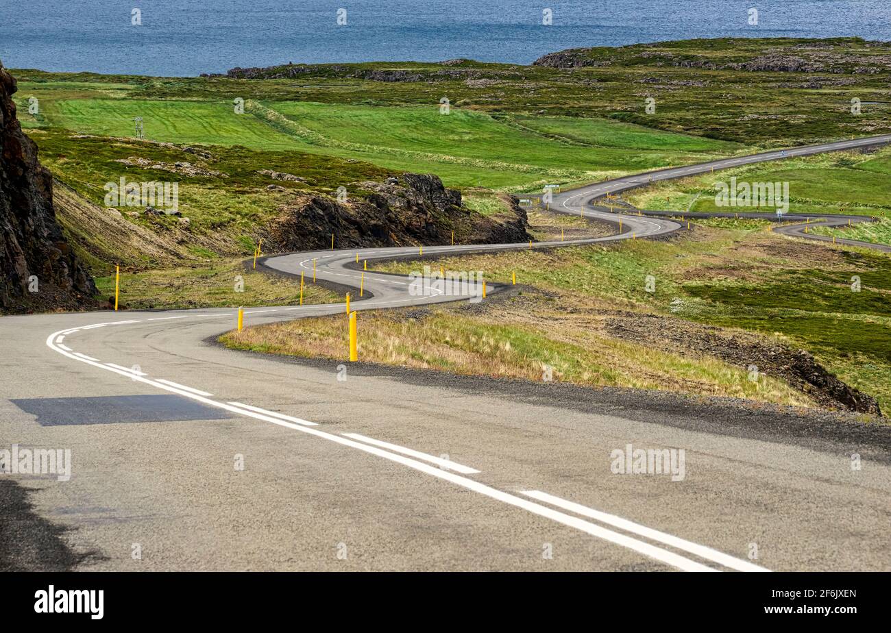 Winding road in Vatnsfjordhur. Iceland Stock Photo - Alamy