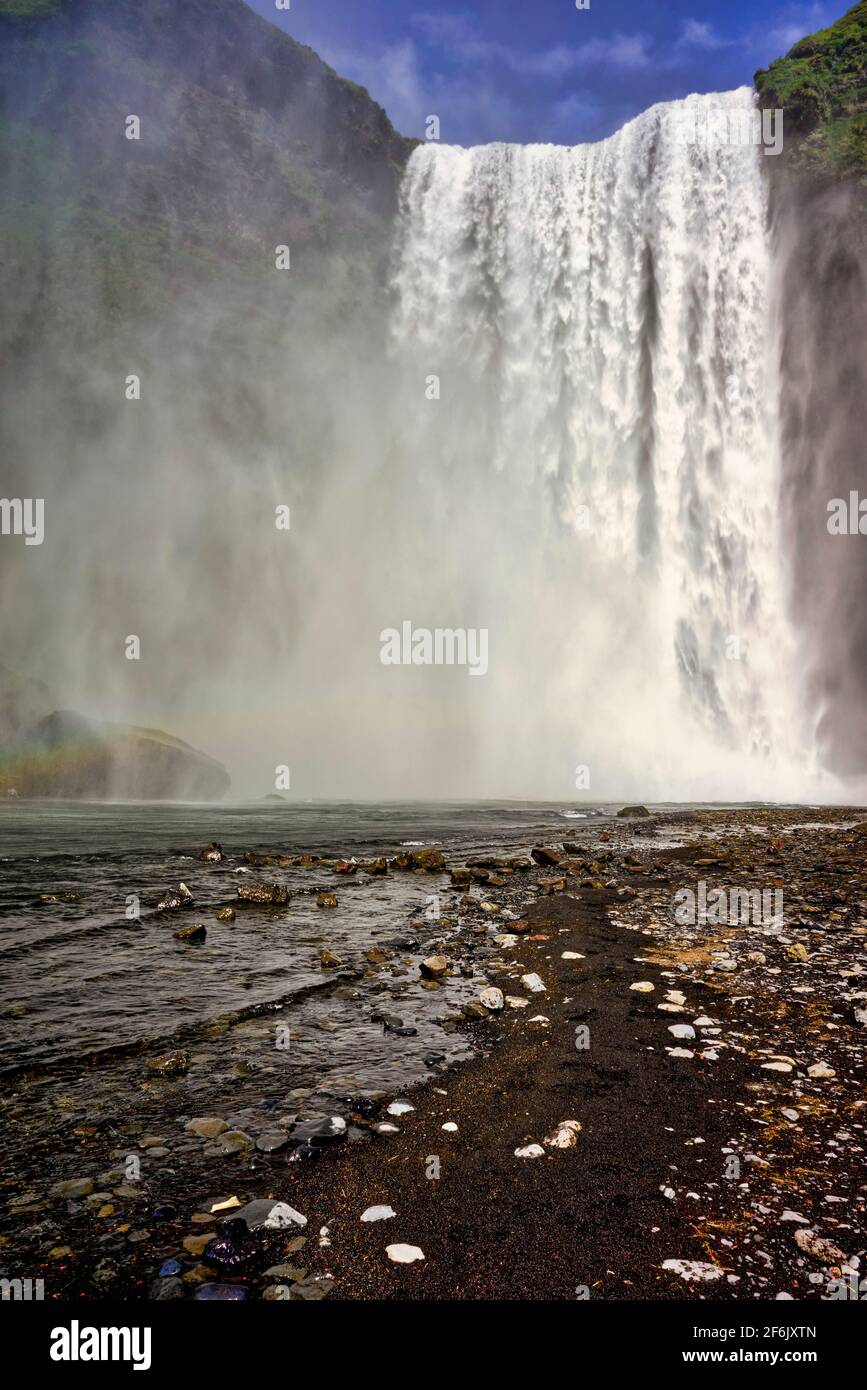 Skógafoss is a waterfall on the Skógá River in the south of Iceland at ...