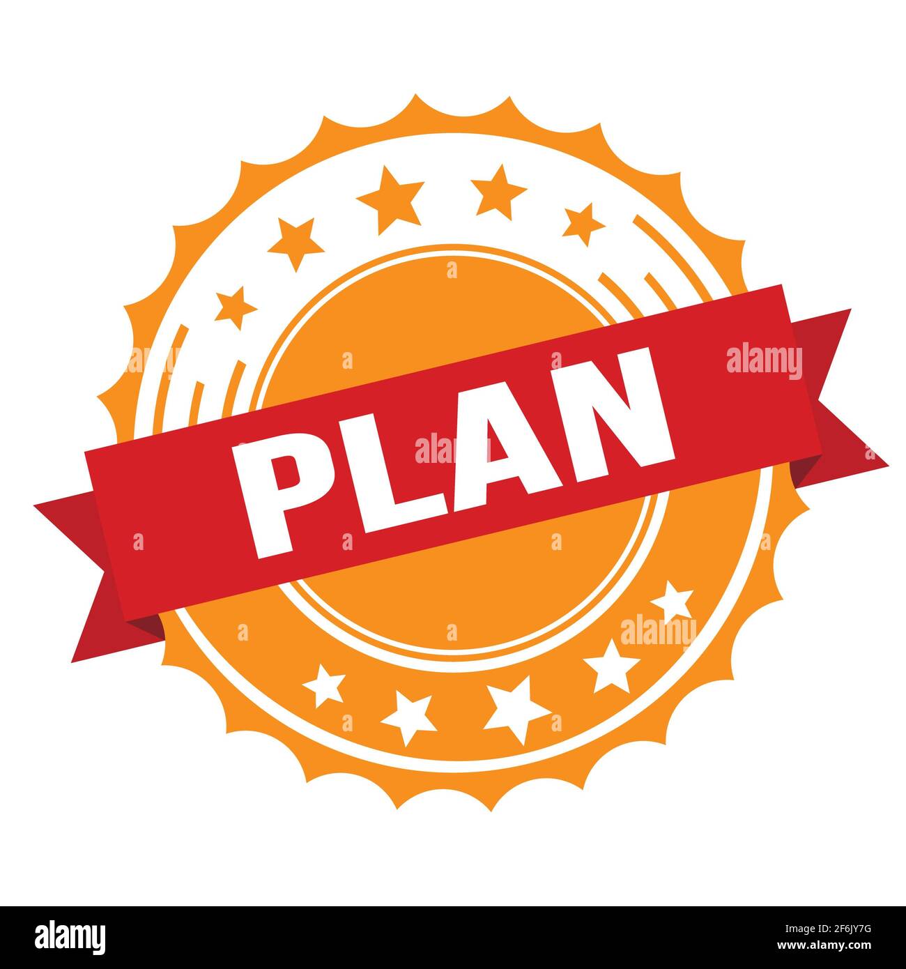 PLAN text on red orange ribbon badge stamp Stock Photo - Alamy