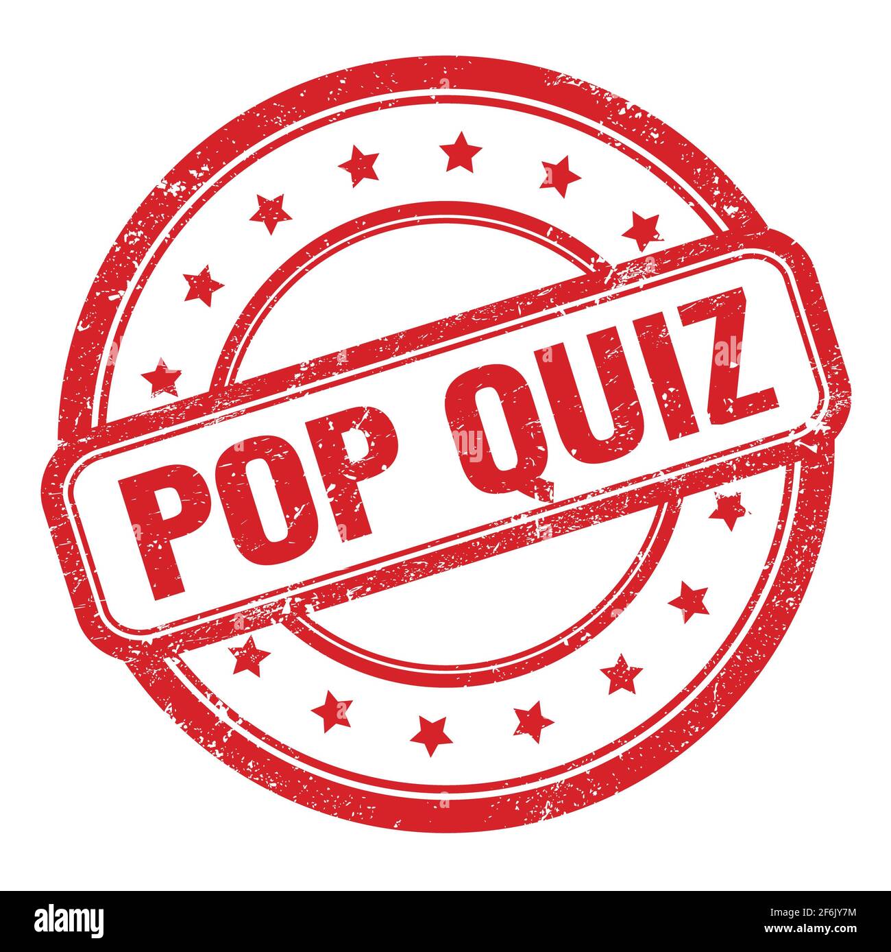 POP QUIZ text on red grungy vintage round rubber stamp Stock Photo - Alamy
