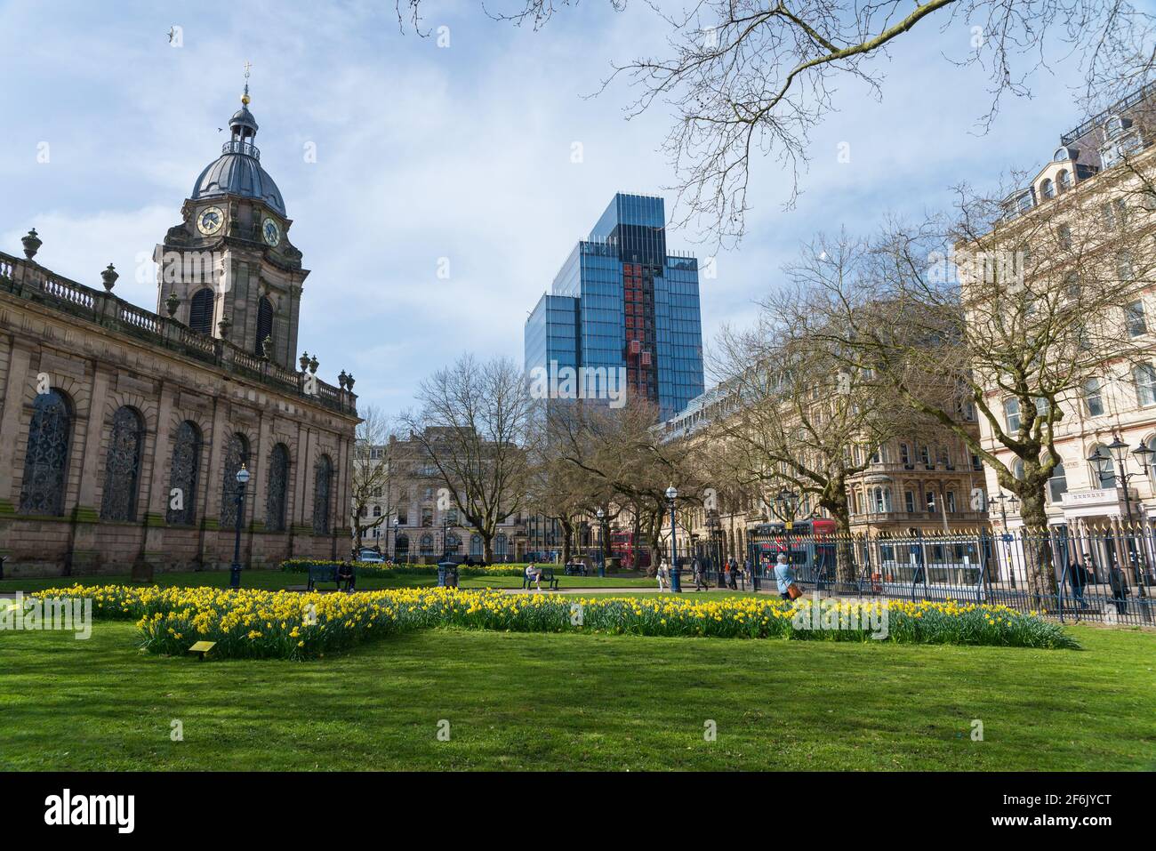 St Philip's Cathedral and churchyard by Colmore Row in Birmingham city ...
