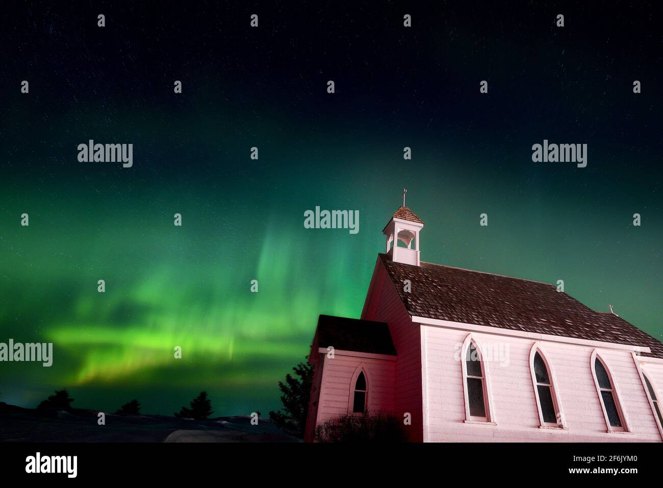 Northern Lights Aurora Borealis Prairie Country Church Stock Photo - Alamy