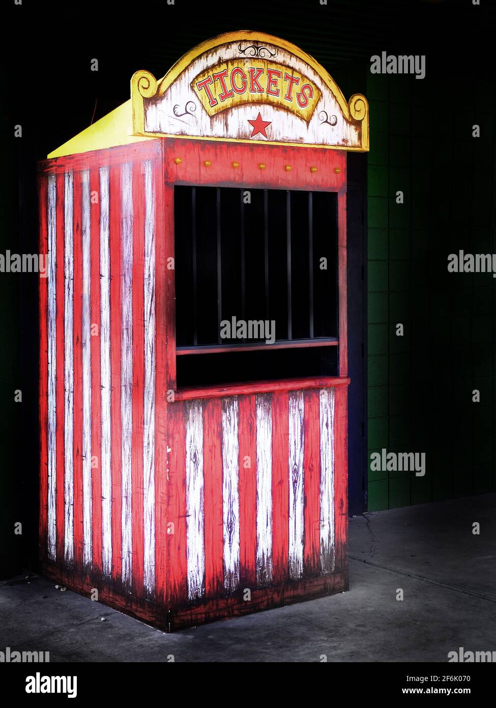 Old ticket booth at a carnival or circus selling ticket for rides and ...