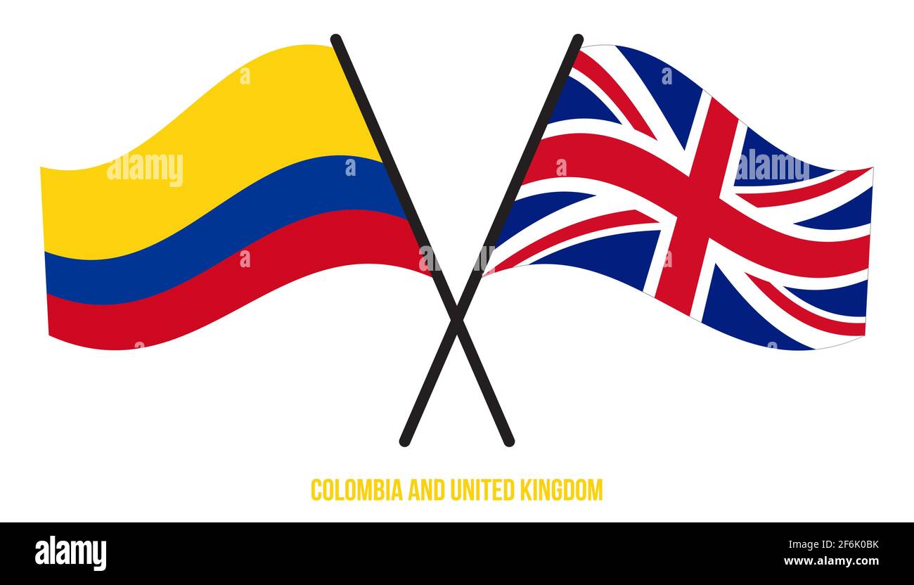Colombia and United Kingdom Flags Crossed Flat Style. Official ...