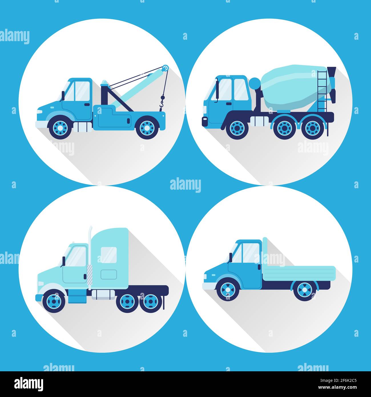 Set of truck icons in flat style with long shadow. Collection of cargo ...