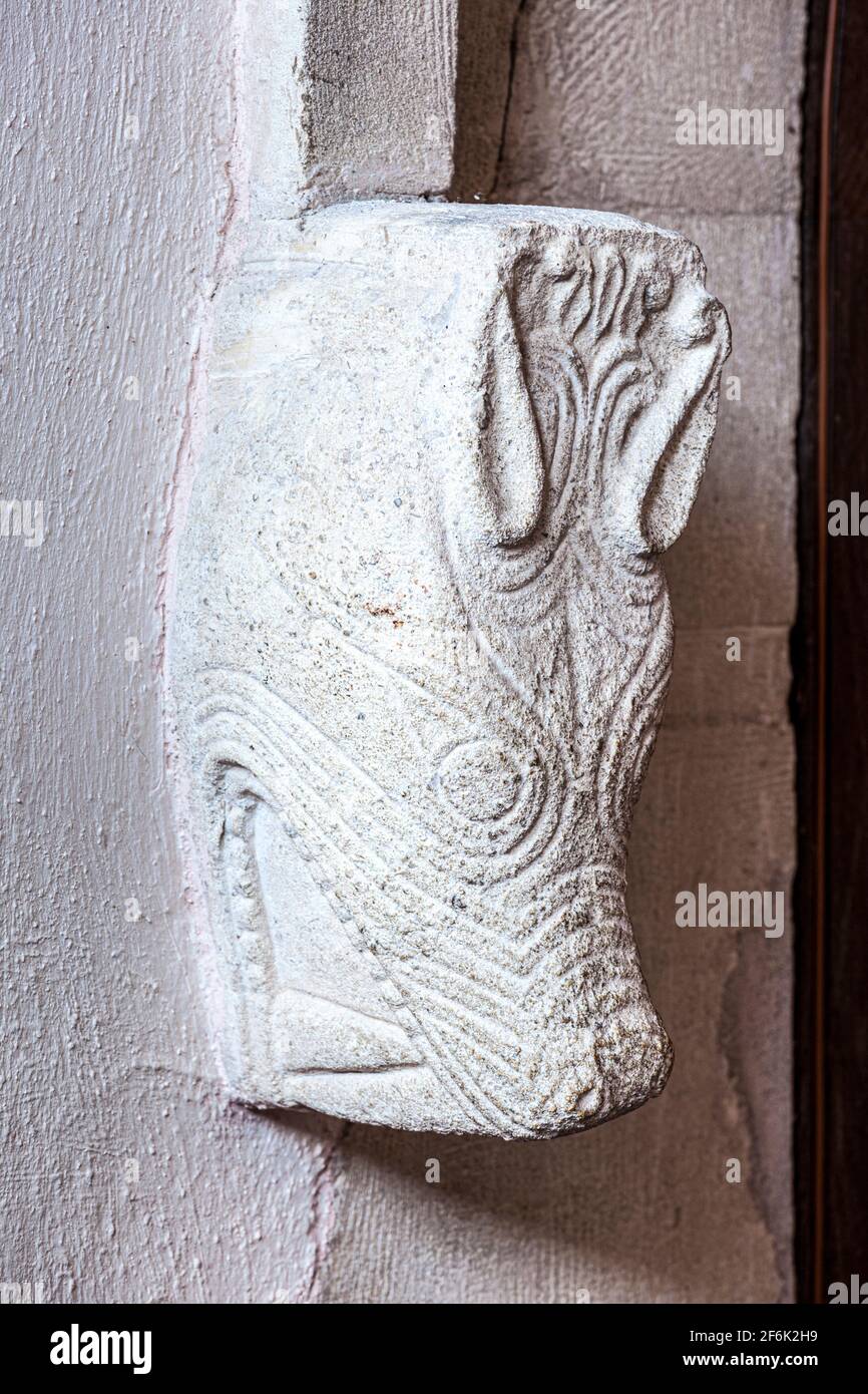 One of the Saxon beast heads beside the doorway in the Anglo-Saxon ...