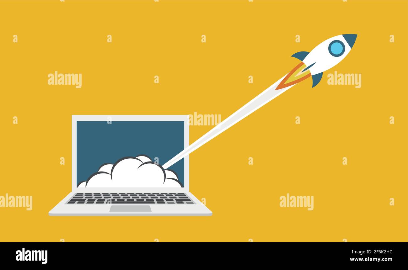 Startup vector concept, flat cartoon rocket launch, idea of successful ...