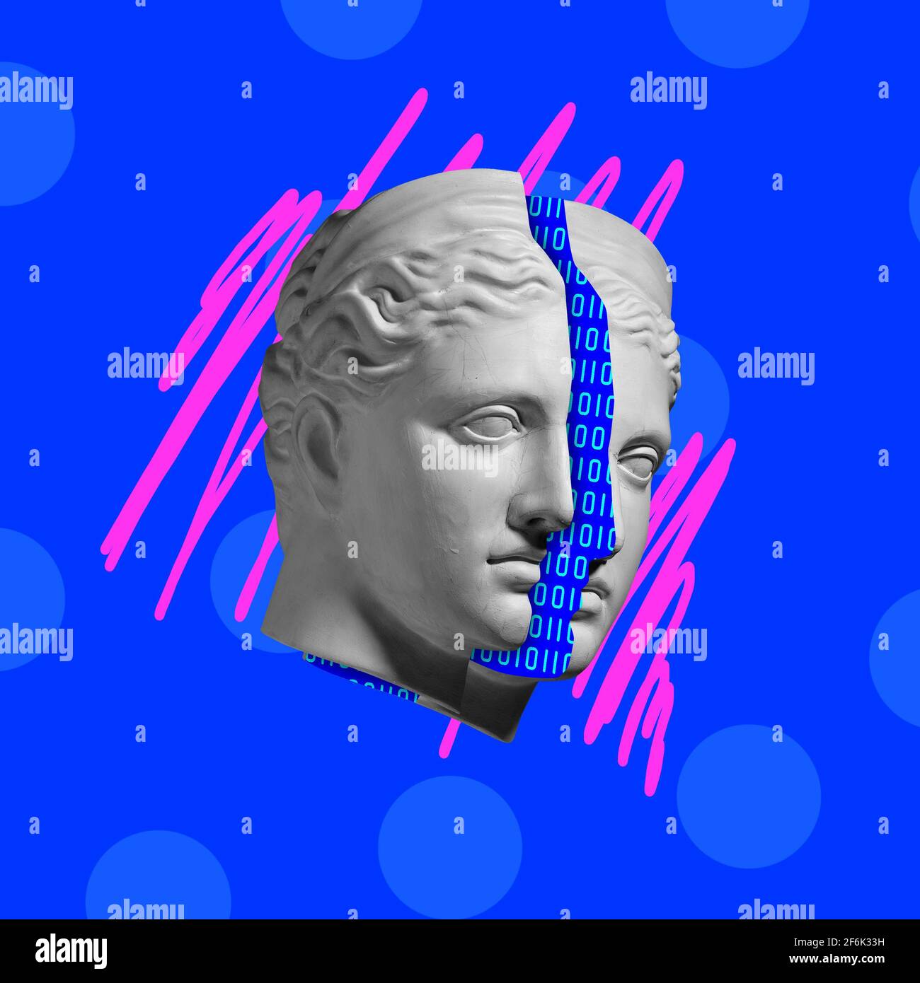 Contemporary art collage with antique statue head in a surreal style ...