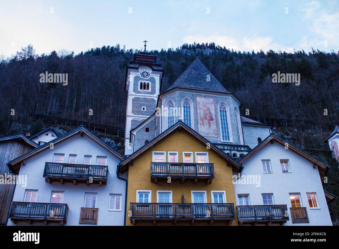 View of a Catholic Parish Church with Traditional Old Houses in the ...