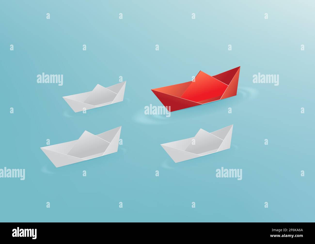 Origami red paper boat floating in front of white paper boats ...