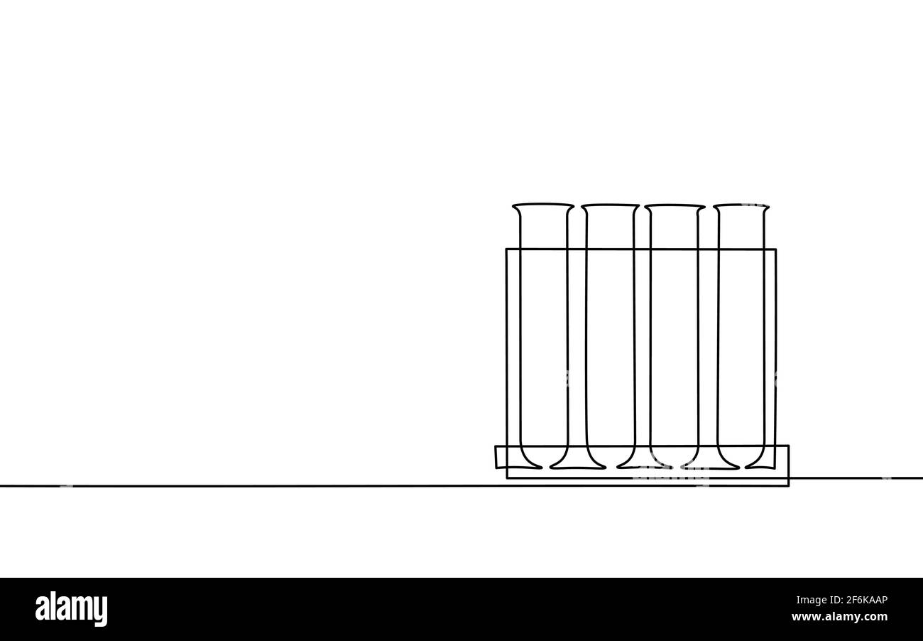 Single continuous line art chemical flasks. Science laboratory analysis ...