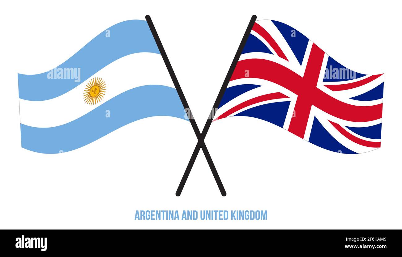 Argentina and United Kingdom Flags Crossed And Waving Flat Style ...