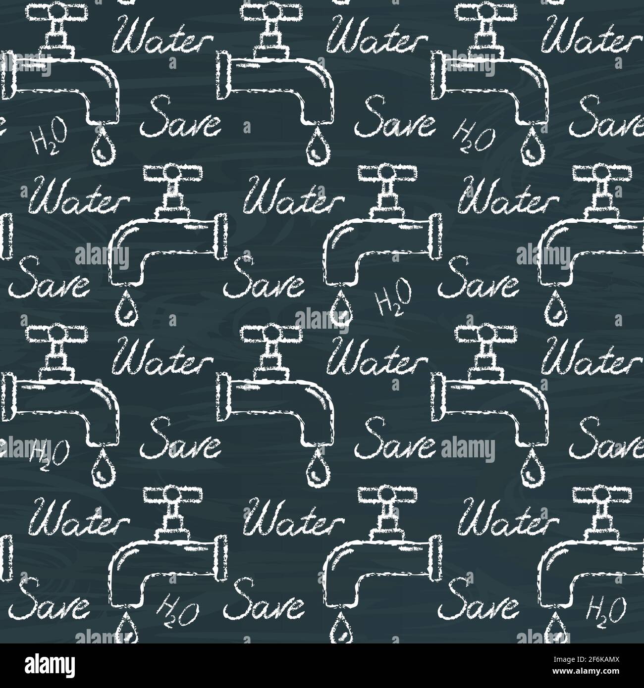 Chalkboard ecology seamless pattern with Save Water lettering and ...