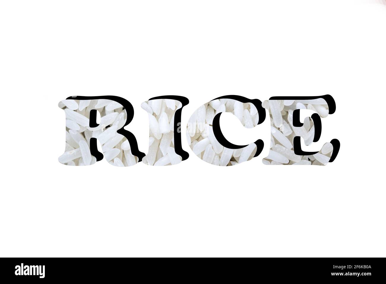 Word rice made from heap of rice isolated on white background Stock ...