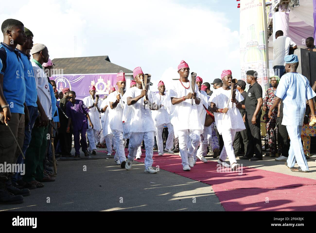 Ile-Ife traditional entertainers performing during the Olojo Festival ...