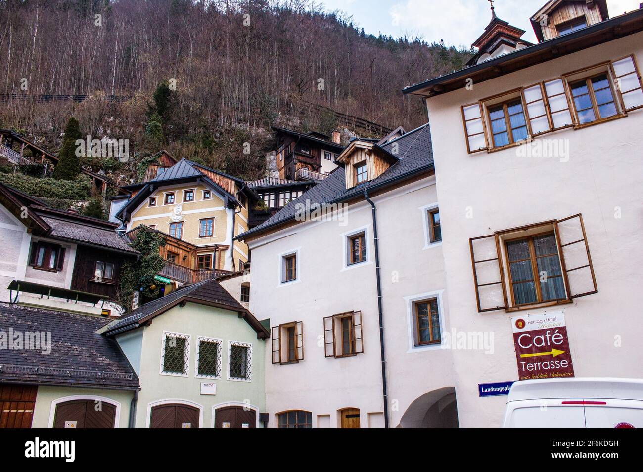 Hallstatt, Austria - March 4, 2017: View of Traditional Old Buildings ...