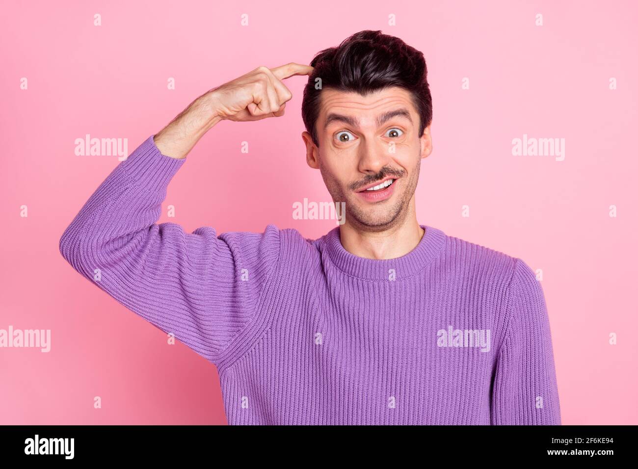 Portrait of attractive cheerful clueless guy making decision isolated ...