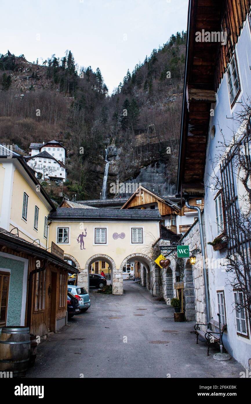 Hallstatt, Austria - March 4, 2017: View of a Narrow Street with ...