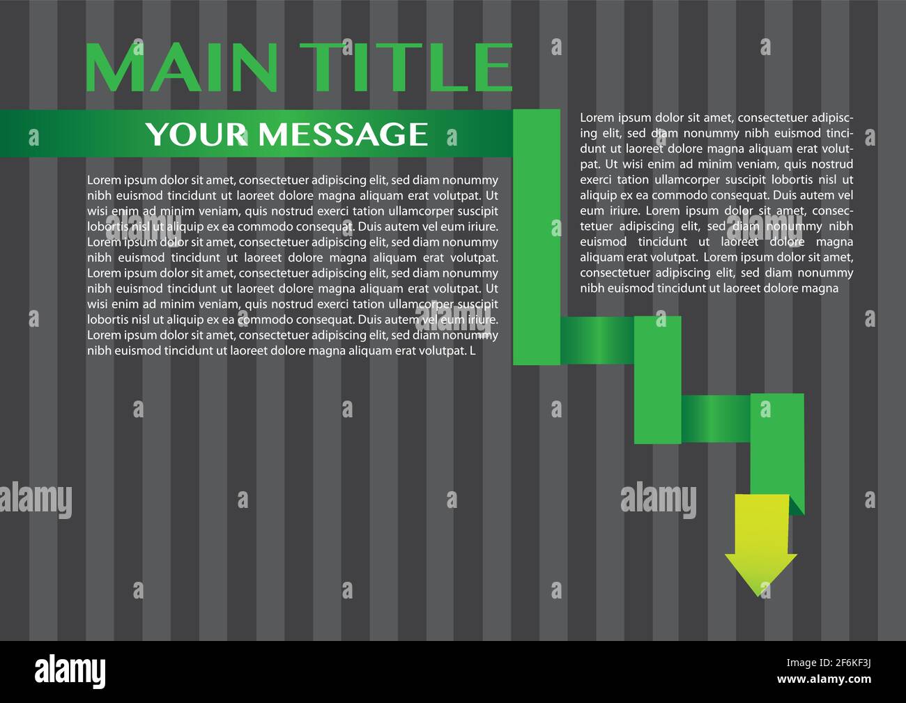 Page layout design with green paper folded arrow pointing down isolated ...