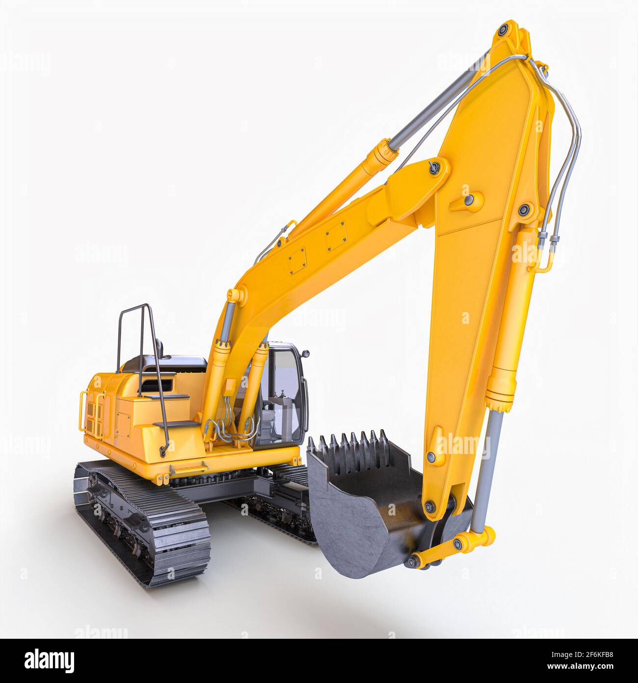 yellow excavator machine on the white background. 3d render Stock Photo ...