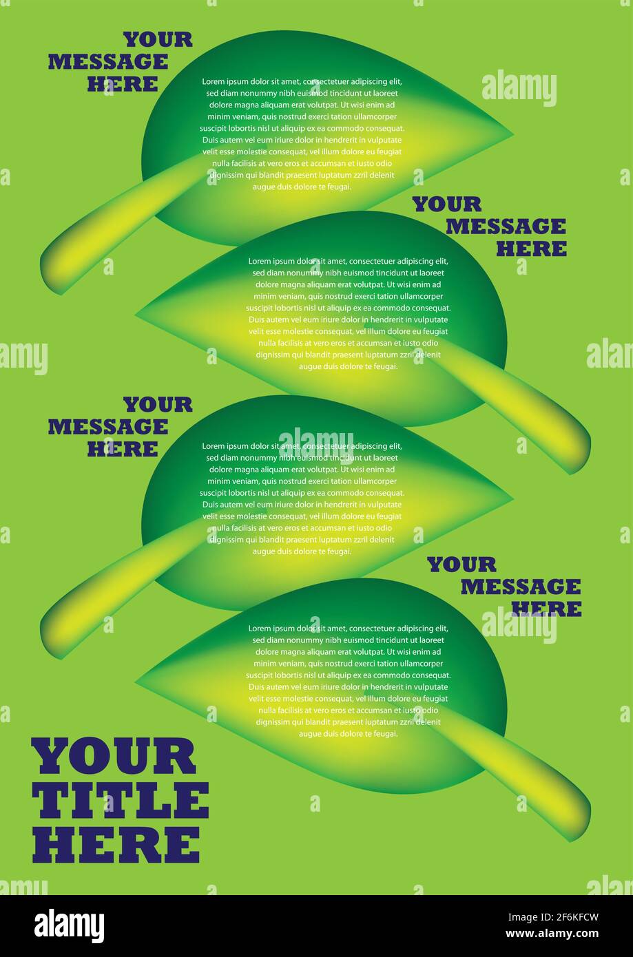Page layout design with vector illustration of leaves in vibrant green ...