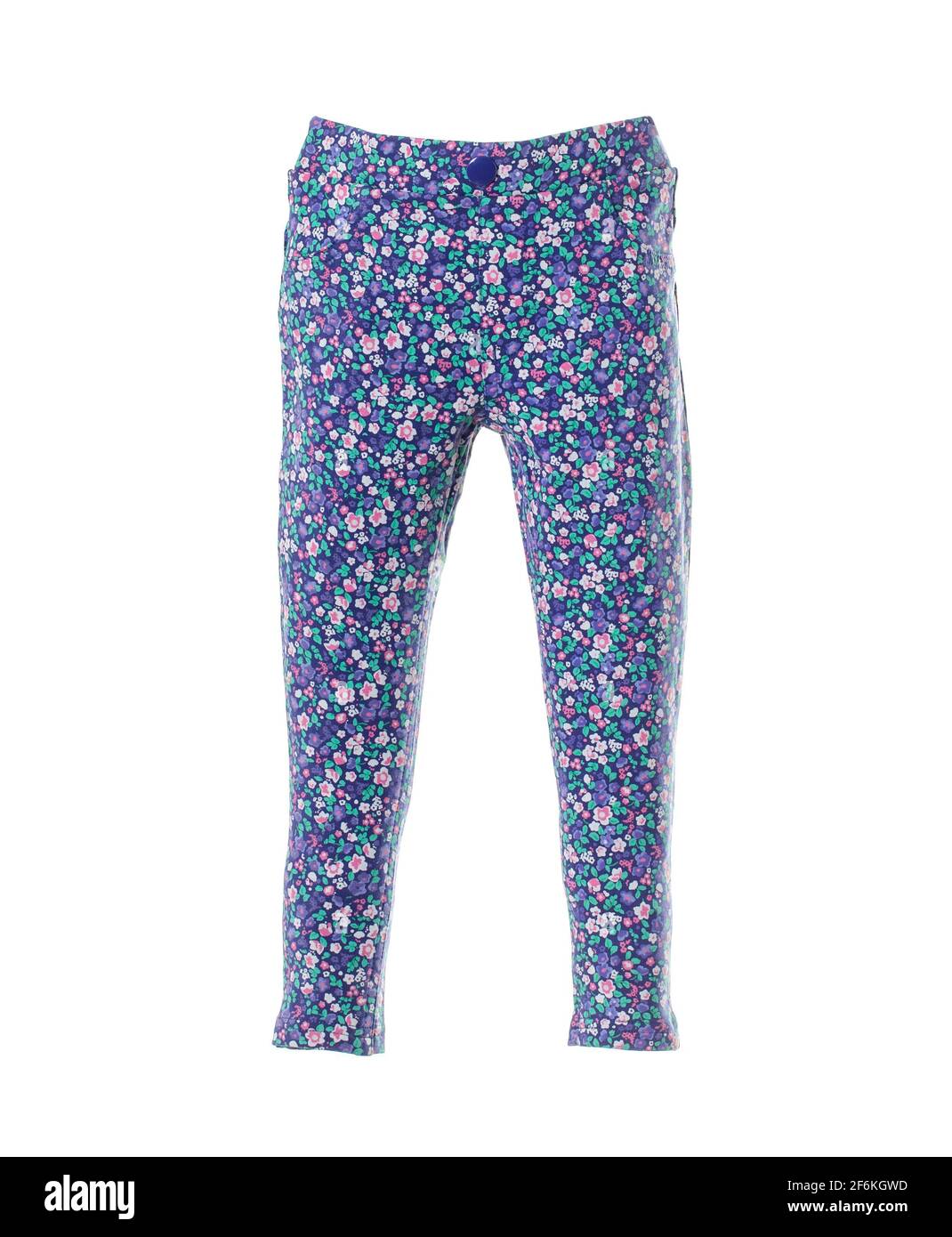 Female blue jeans with floral pattern. Front side. Isolated on a white ...