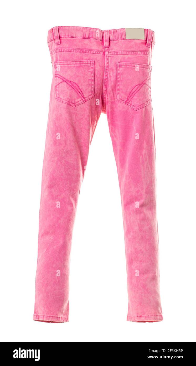 Pink jeans. Back side. Isolated on a white background Stock Photo - Alamy