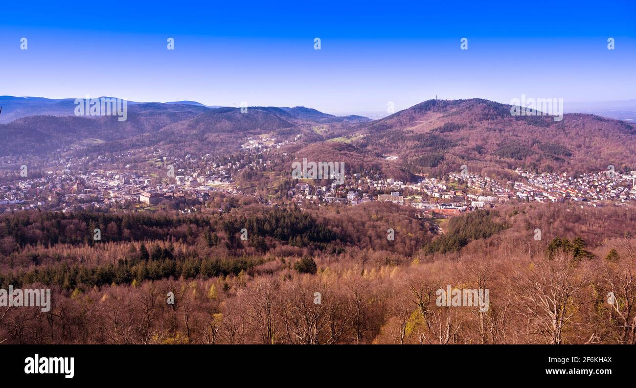 View of the spa town of Baden Baden and the Black Forest. Seen from the ...