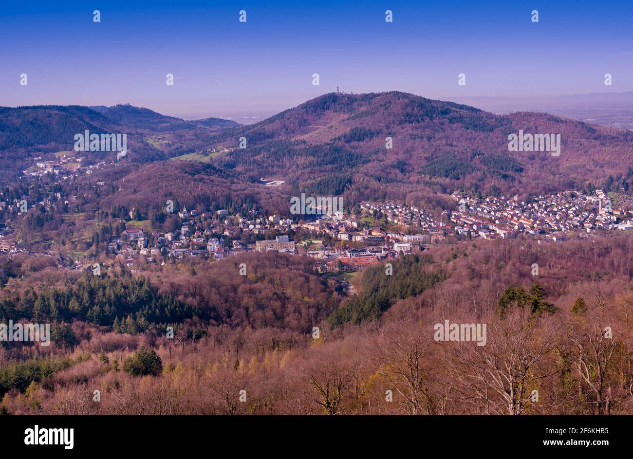 View of the spa town of Baden Baden and the Black Forest. Seen from the ...