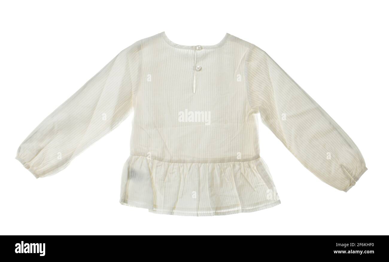 Elegant white silk blouse. Back side. Isolated on a white background ...