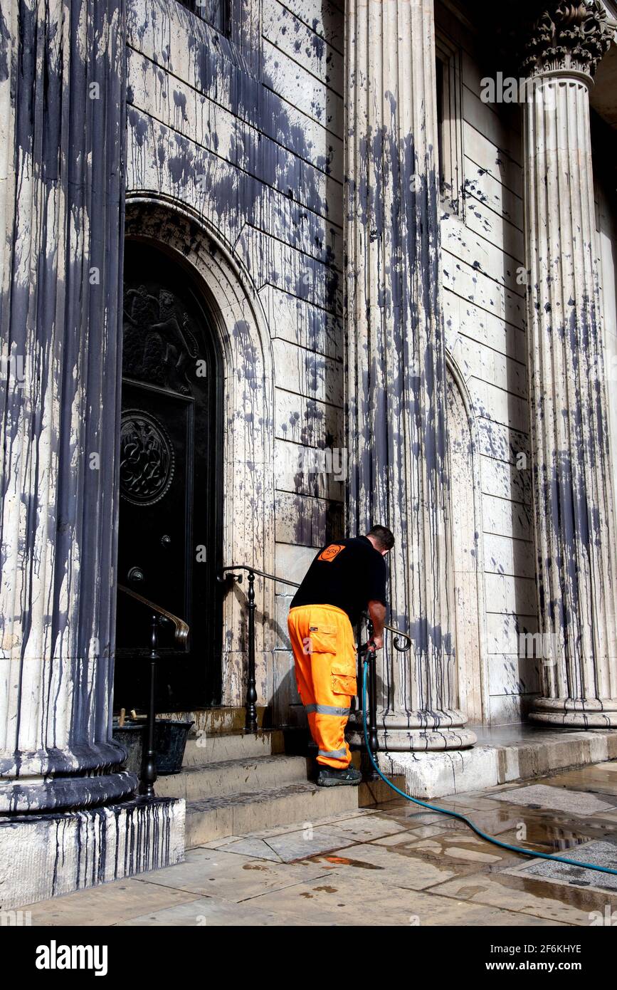 London, UK. 1st Apr, 2021. Clean-up after Extinction Rebellion ...