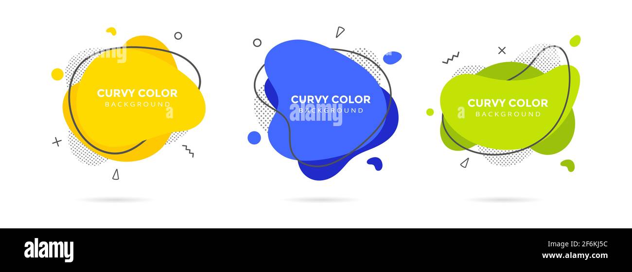 3 Modern liquid irregular amoeba blob shape abstract elements graphic flat style design fluid ...