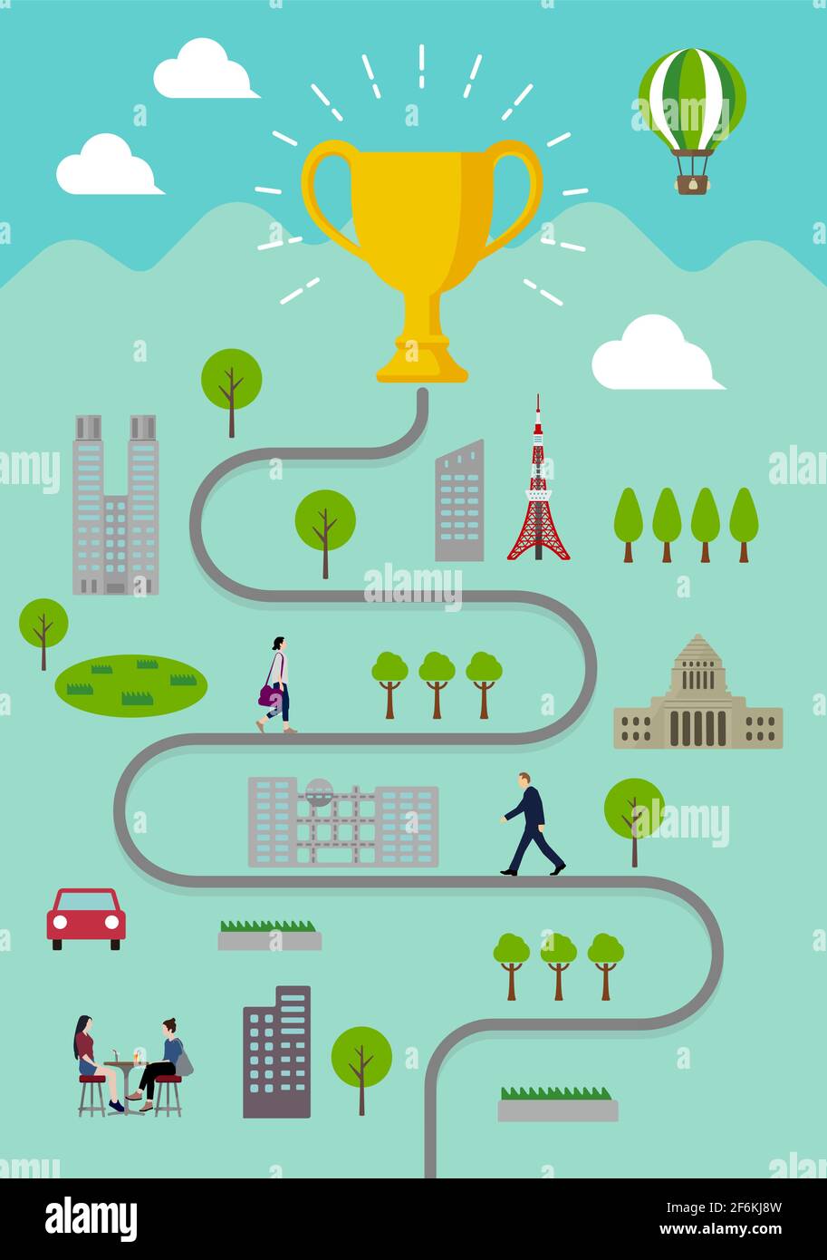 Trophy and everyday scenery Vertical banner illustration ( Metaphor of ...